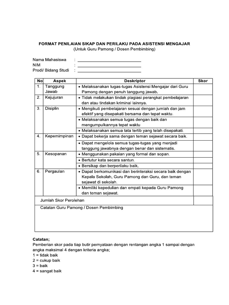Format Penilaian Sikap Dan Perilaku | PDF