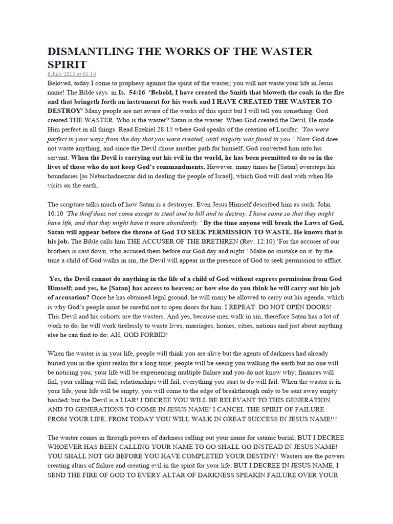 Dismantling the Waster Spirit | PDF | Satan | Jesus