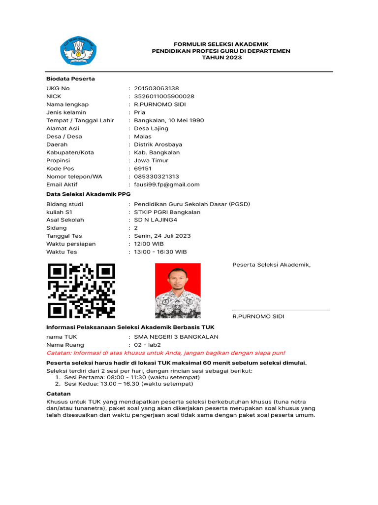 Formulir Seleksi PPG 2023 R.Purnomo Sidi | PDF