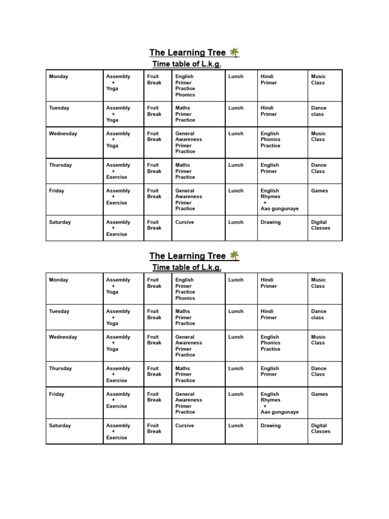 Time table of lkg | PDF