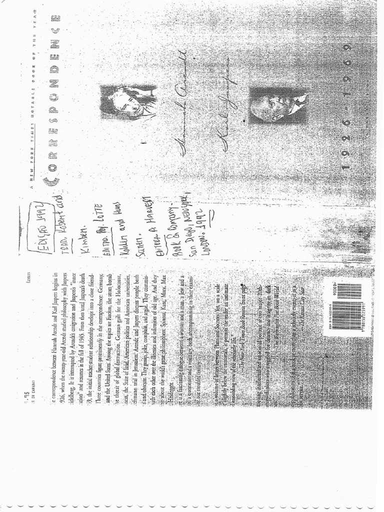 Hannah Arendt and Karl Jaspers Correspondence (Book) | PDF