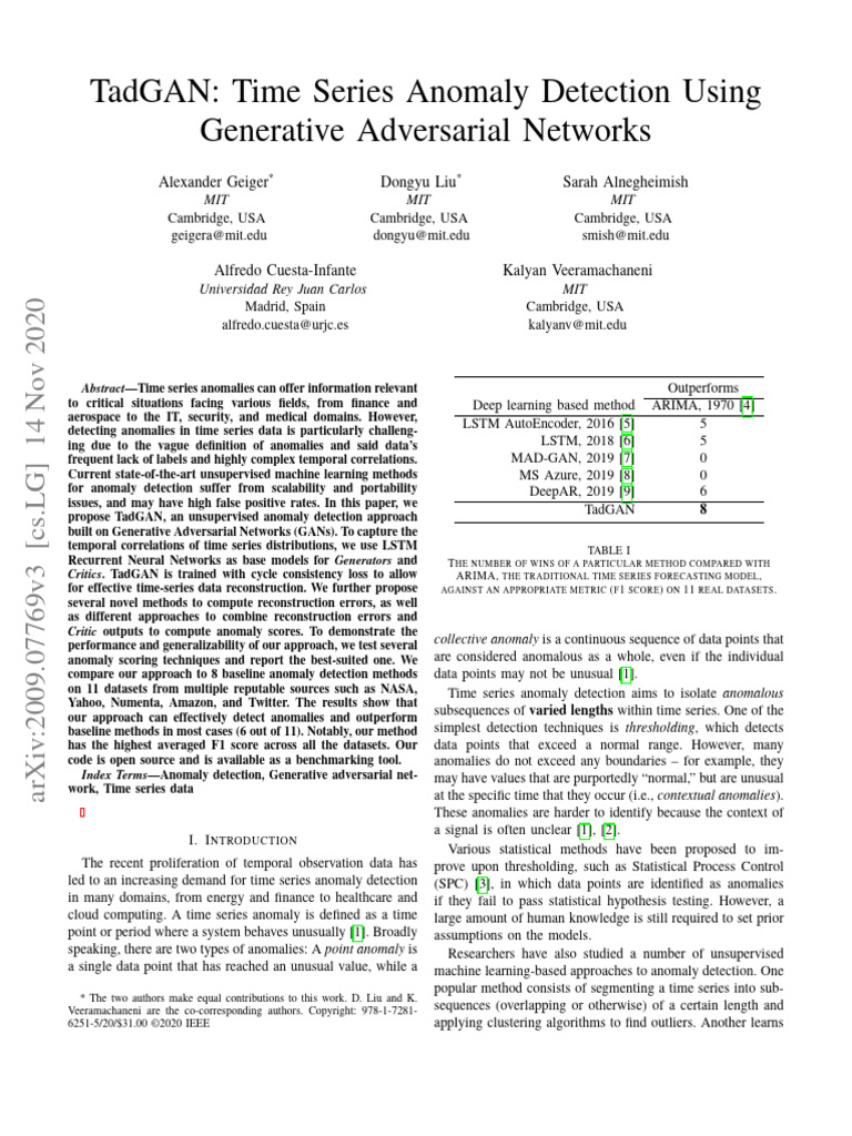 2020TadGAN Time Series Anomaly Detection Using | PDF | Time Series | Machine Learning