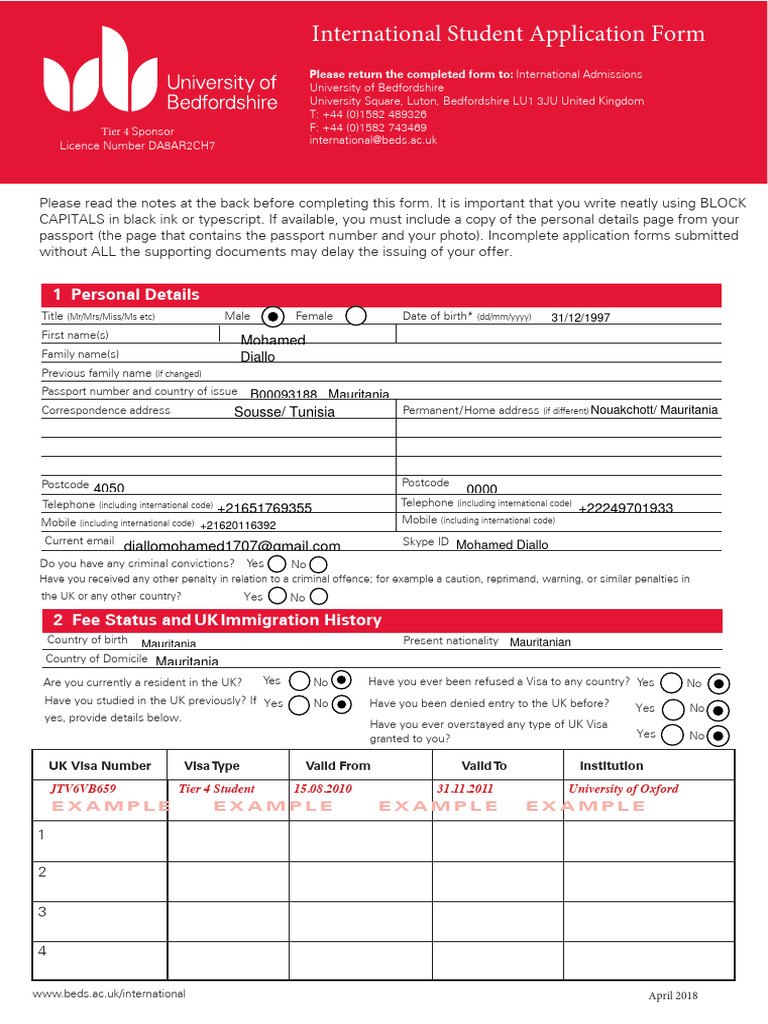 International Student Application Form | PDF | Travel Visa