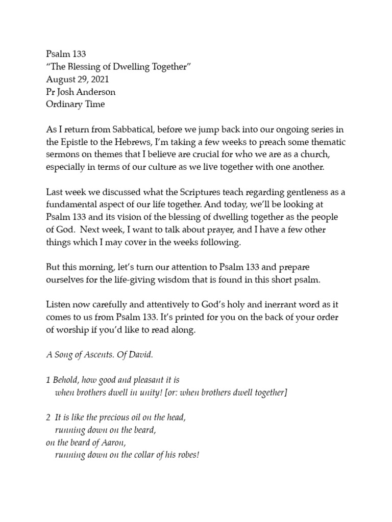 Psalm 133 PDF Aaron Jesus