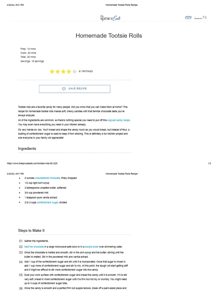 Homemade Tootsie Rolls Recipe | PDF | Candy | Confectionery