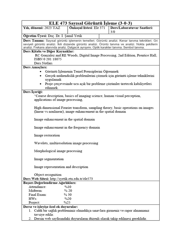 Syllabus ELE473573 | PDF
