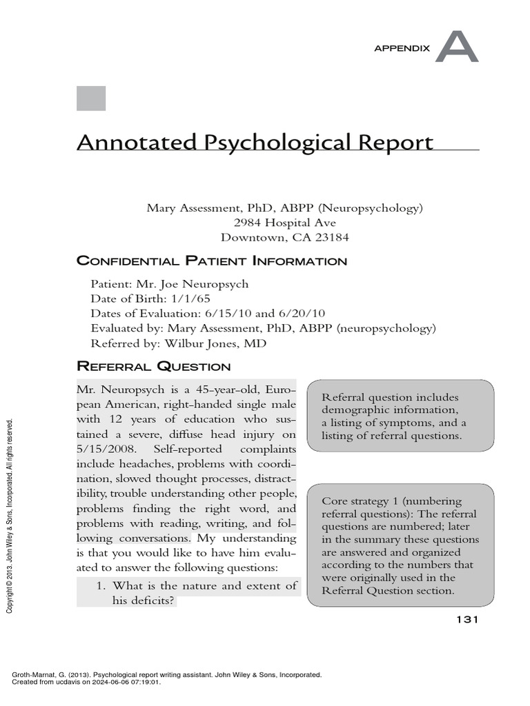 psychological report writing assistant ---- appendix a annotated ...
