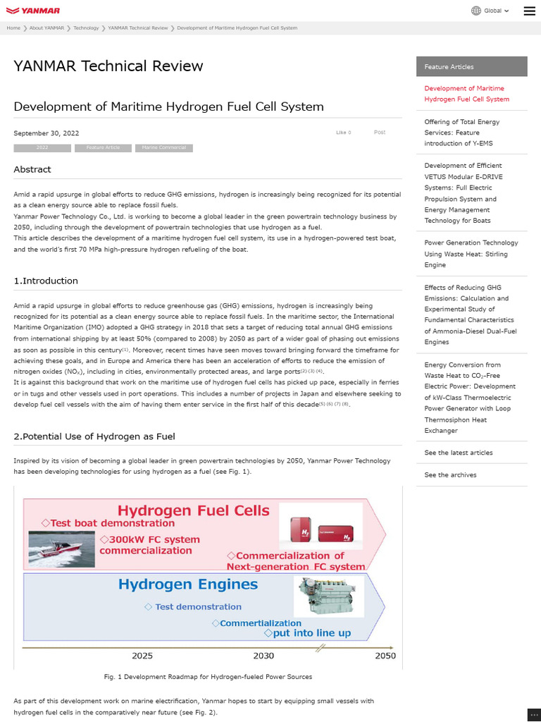 Development of Maritime Hydrogen Fuel Cell System YANMAR Technical ...