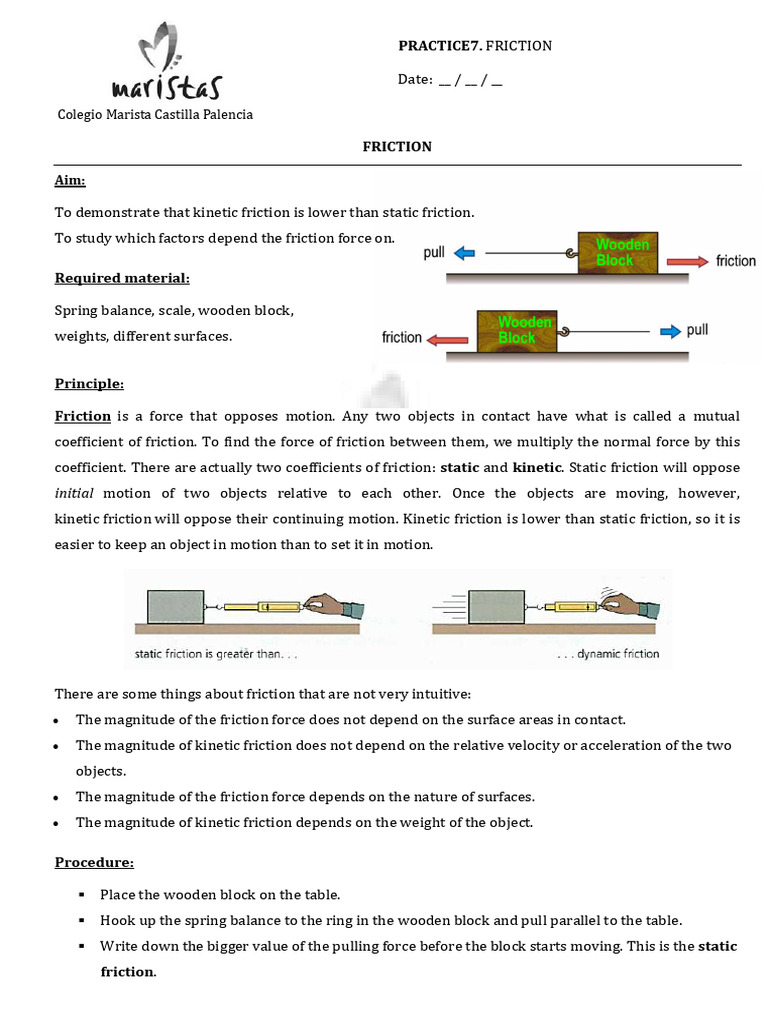 9.practice 7 Friction | PDF | Friction | Force