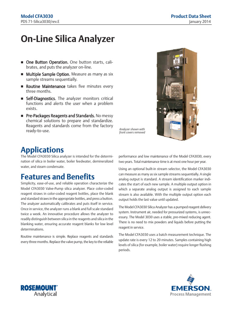 LIQ - PDS - CFA3030 - Silica EMERSON | PDF | Parts Per Notation | Pump