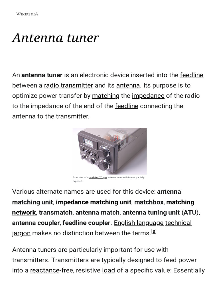 Antenna Tuner - Wikipedia | PDF | Antenna (Radio) | Low Pass Filter