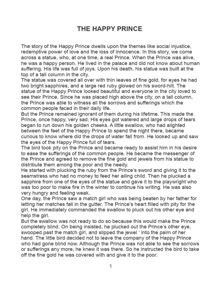 THE HAPPY PRINCE Summary | PDF | The Happy Prince And Other Tales