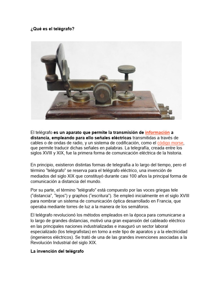Historia y Funcionamiento del Telégrafo | PDF | Telegrafía ...