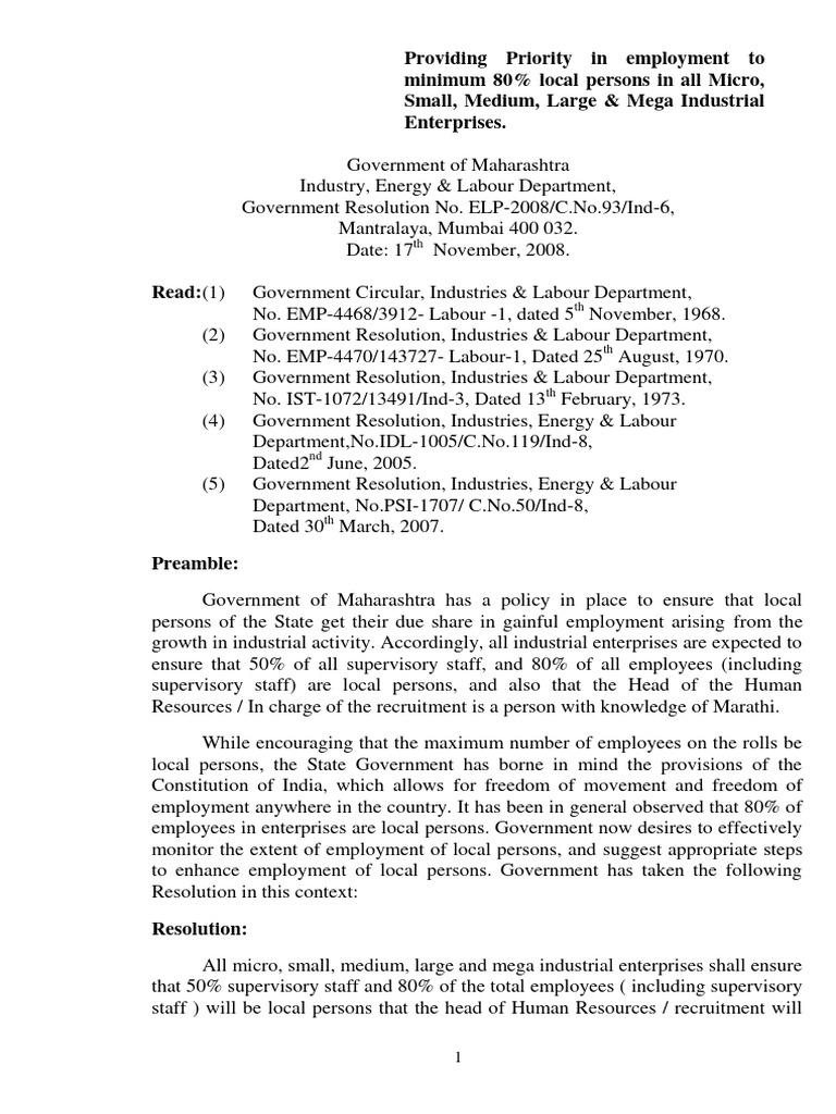 Maharashtra Local Employment Policy | PDF | Mumbai | Employment