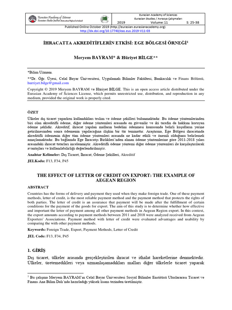 Ihracatta Akreditiflerin Etkisi Ege Bolgesi Ornegi201911 | PDF