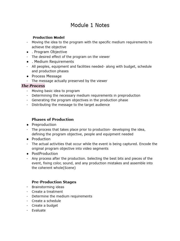 Demmons Module1 Notes | PDF | Filmmaking