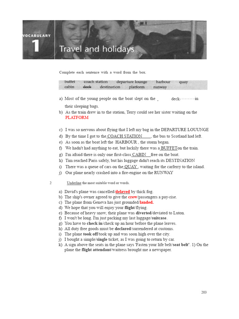 Travel Vocabulary and Practice Exercises | PDF | Hotel