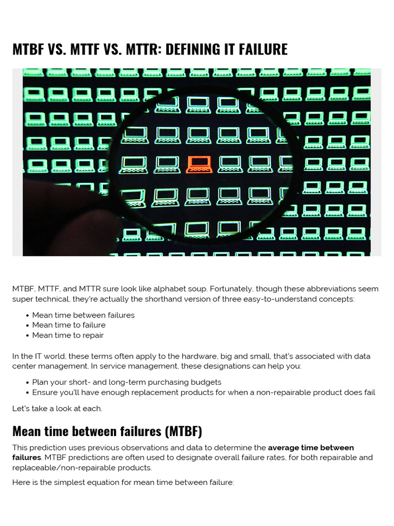 MTBF MTTF and MTTR 1710550424 | PDF | Computing | Systems Engineering