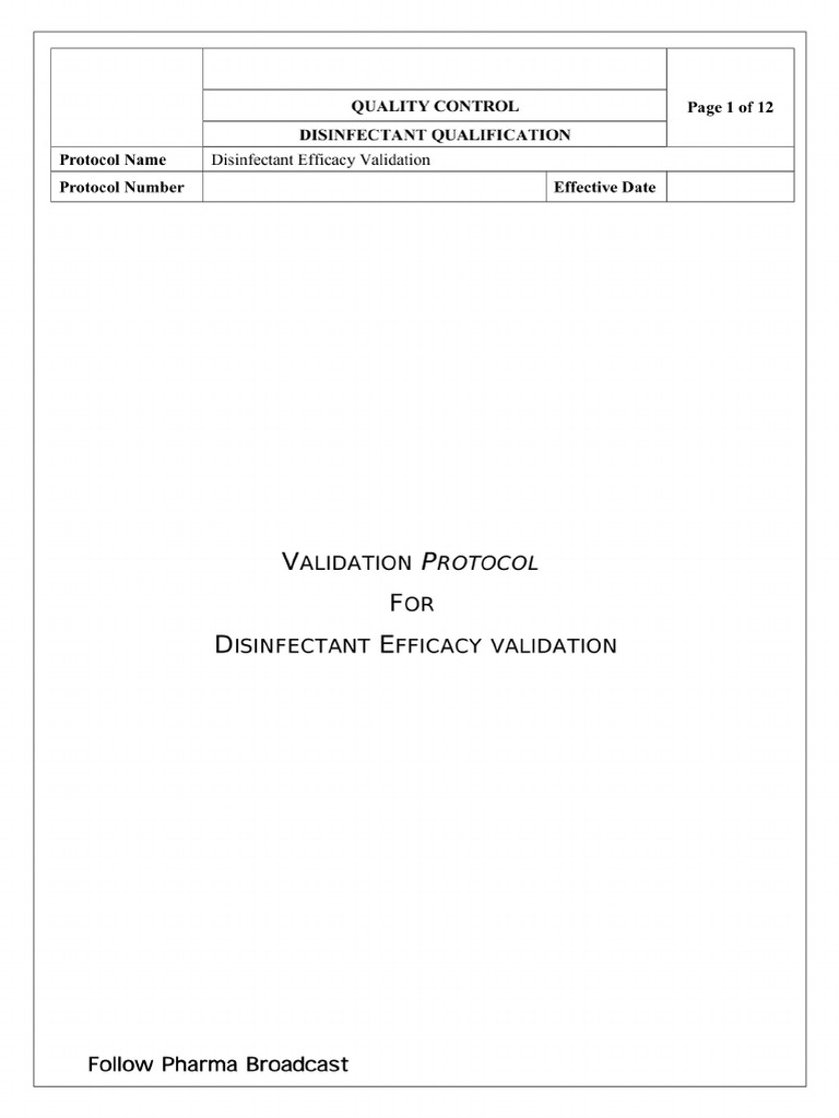 Validation Protocol For Disinfectant Efficacy Validation 1711313439 | PDF