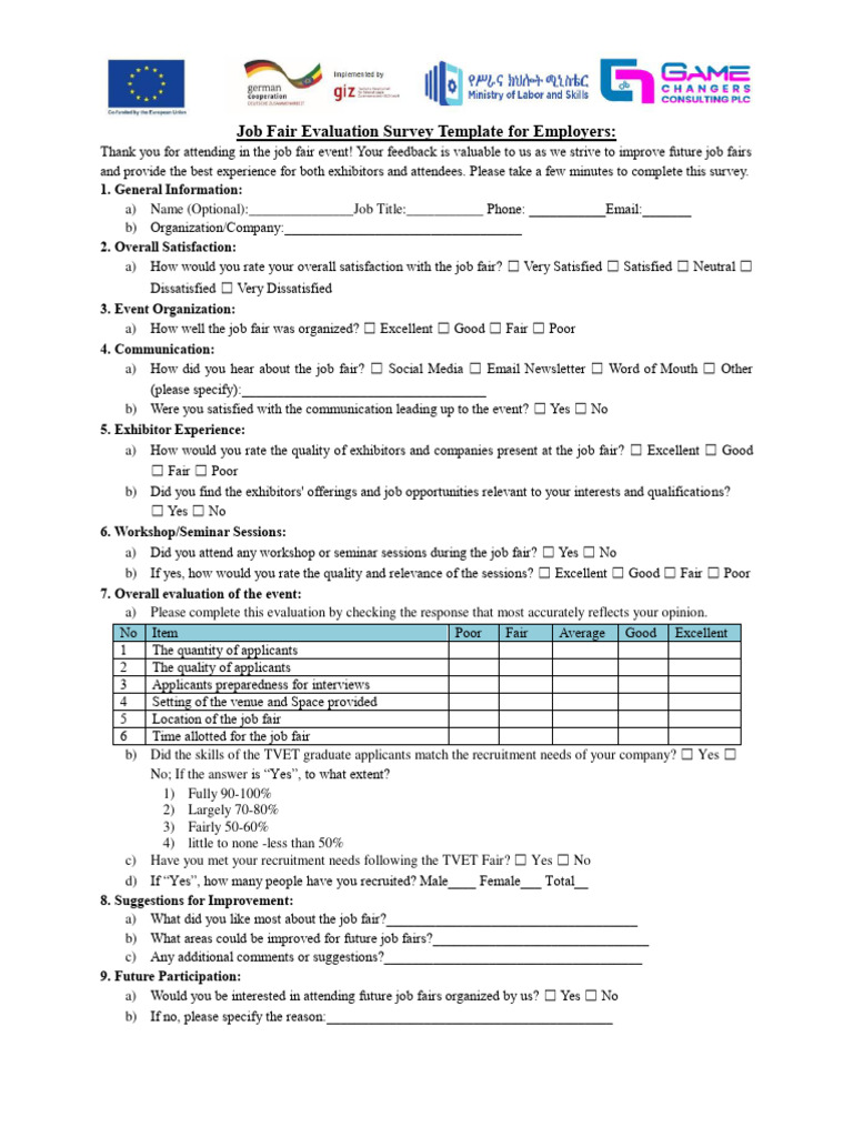 Job Fair Evaluation Survey Template | Download Free PDF | Communication ...