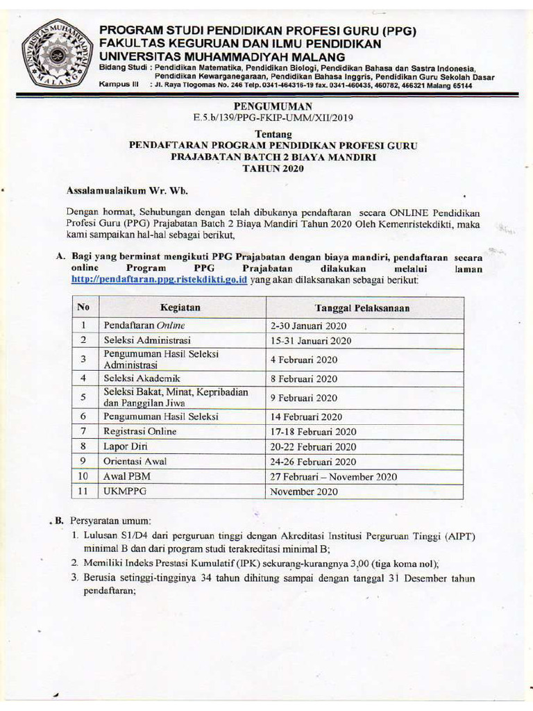 Pengumuman Pendafataran PPG Prajabatan Batch 2 | PDF