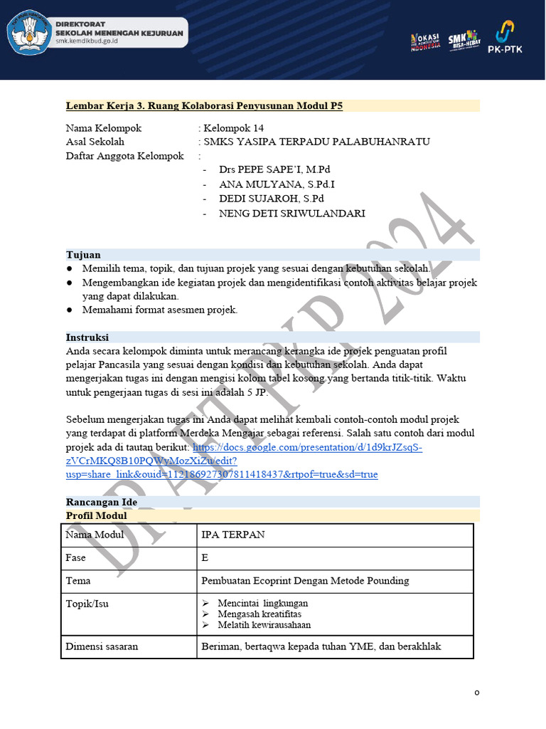 LK 03 Ruang Kolaborasi Penyusunan Modul Projek Penguatan Profil Pelajar Pancasila (P5) | PDF