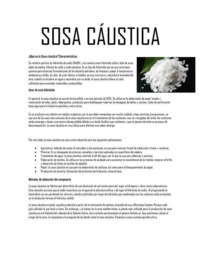 Propiedades y usos de la sosa cáustica | PDF | Hidróxido de sodio ...