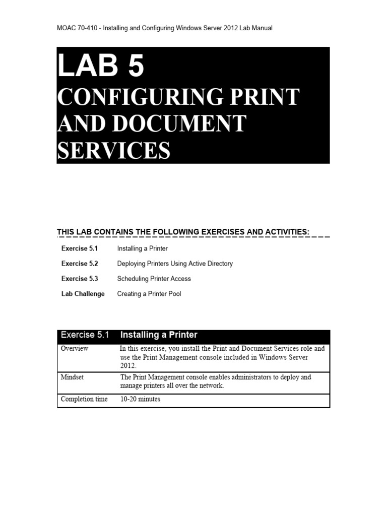 Lab 5 - Configuring Print and Document Services - Students | PDF | Active Directory | Printer ...
