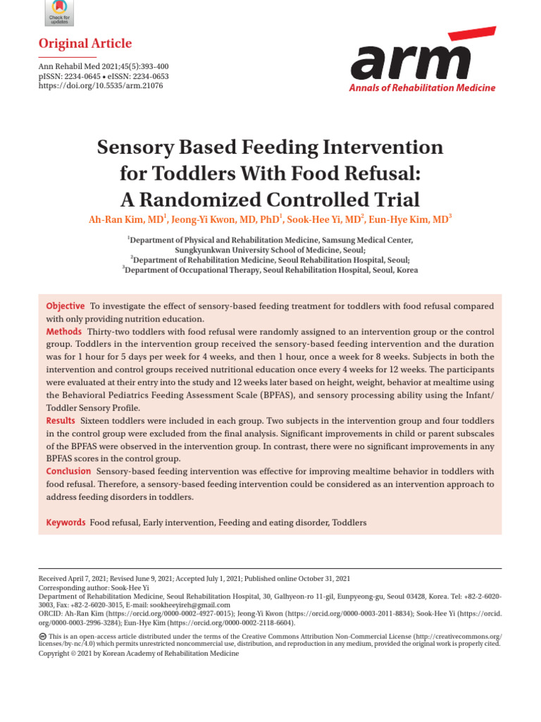 Sensory Based Feeding Intervention | PDF | Physical Therapy | Standard ...