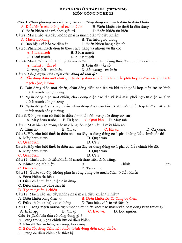 Đề Cương Kt Cuối Kỳ i Cn12 | PDF