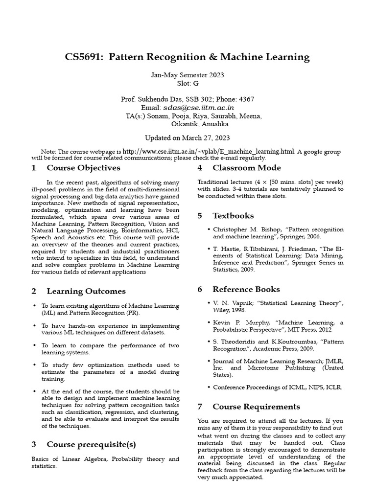 prml_handout | Download Free PDF | Machine Learning | Statistical Classification
