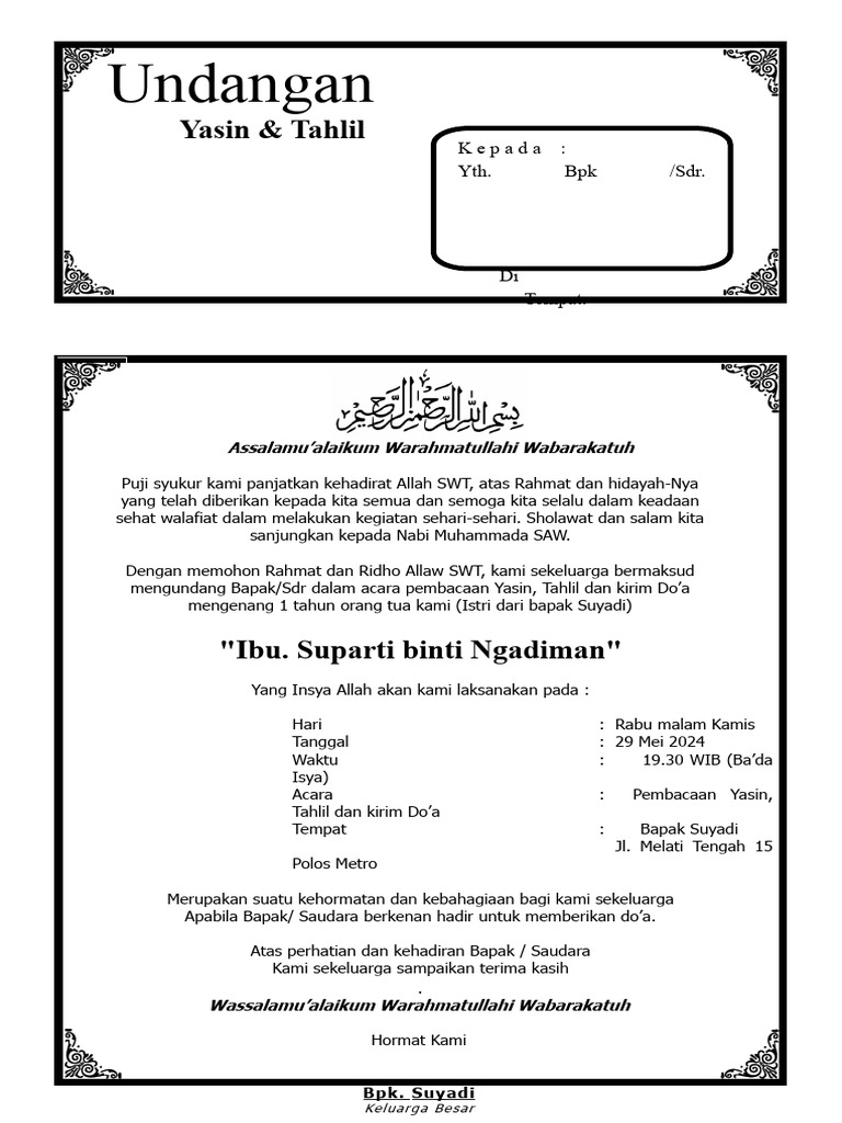 Undangan Yasinan 1 Tahun | PDF