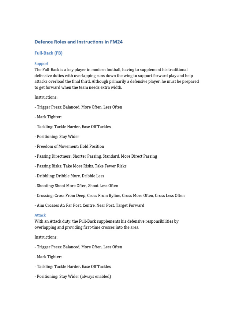 FM24_Defence_Roles_and_Instructions | Download Free PDF | Defender ...