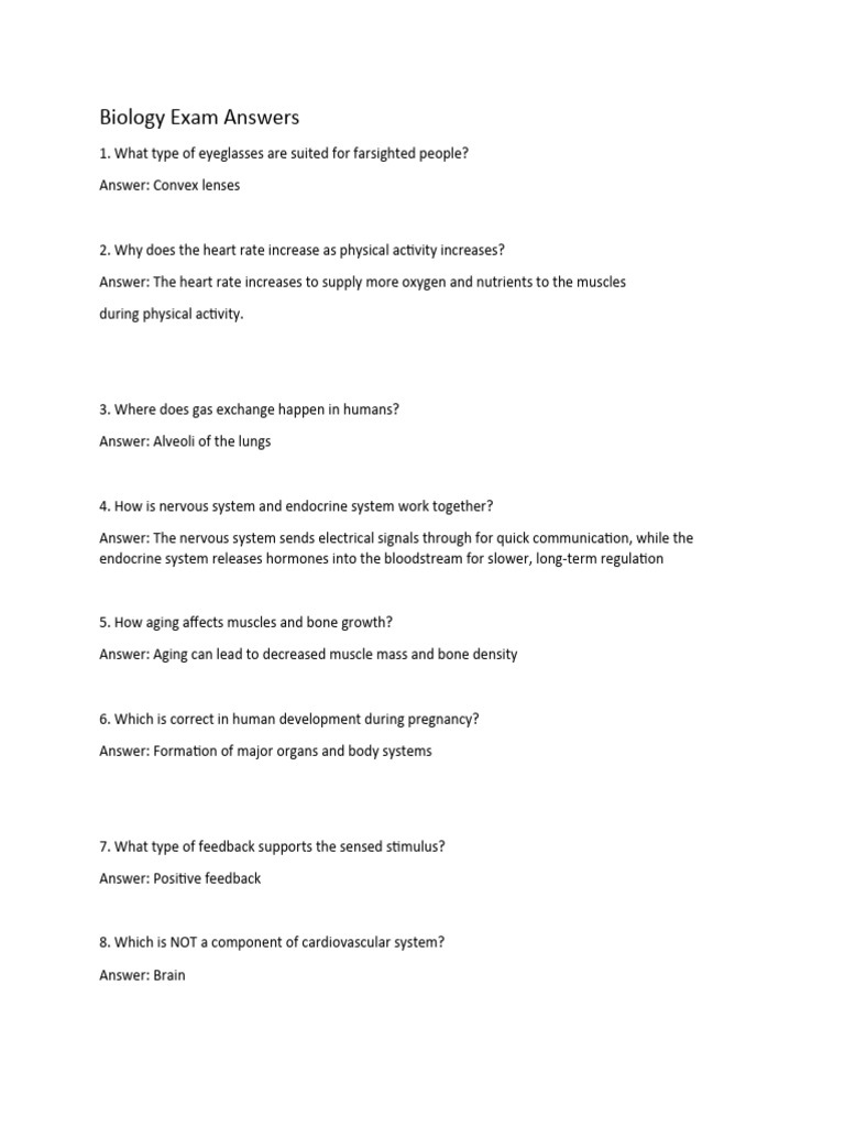 Biology Exam Answers | PDF | Human Body | Heart