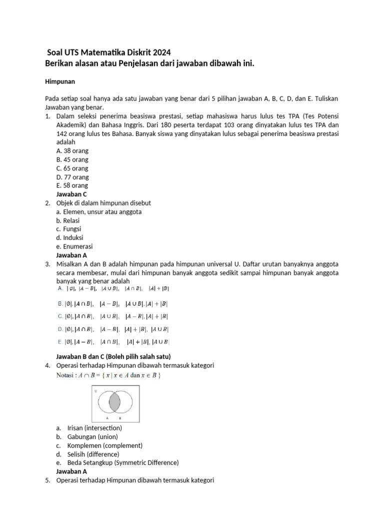 Soal UTS Matematika Diskrit 2024 | PDF