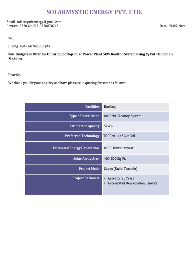 5 KWp on-Grid Rooftop Quotation | PDF | Solar Power | Photovoltaics