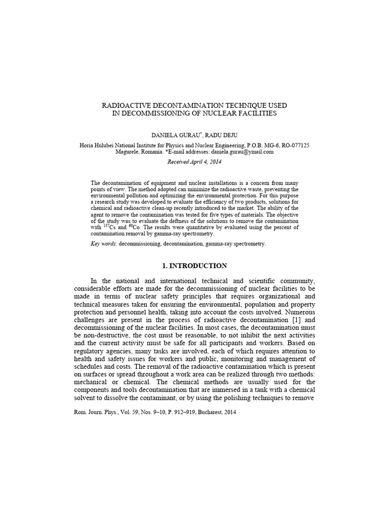 Radioactive Decontamination Technique Used in Decommissioning of ...