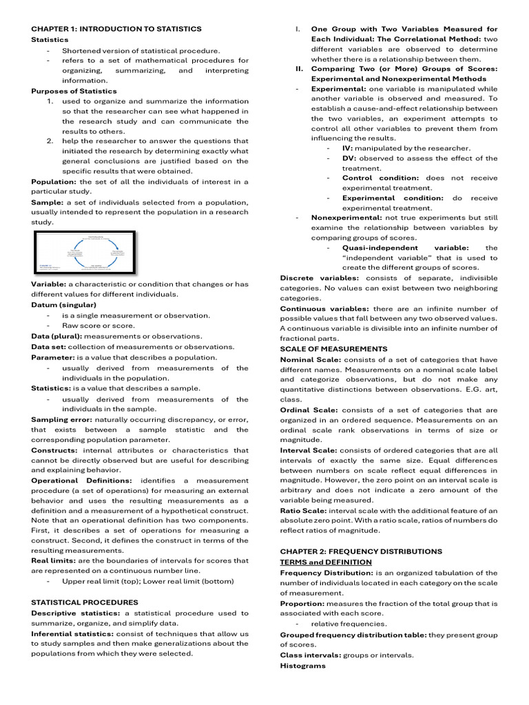 Chap 1-4 Reviewer Psych Stats | PDF | Variance | Median