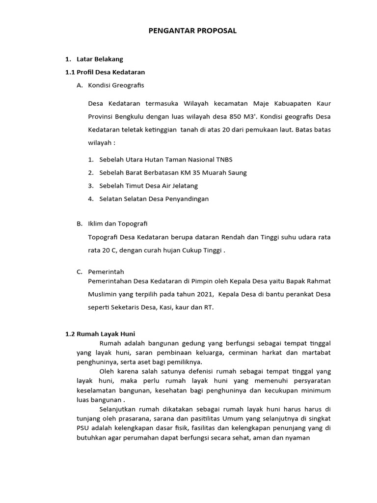 PENGATAR PROPOSAL Bsps Latar Bekang | PDF
