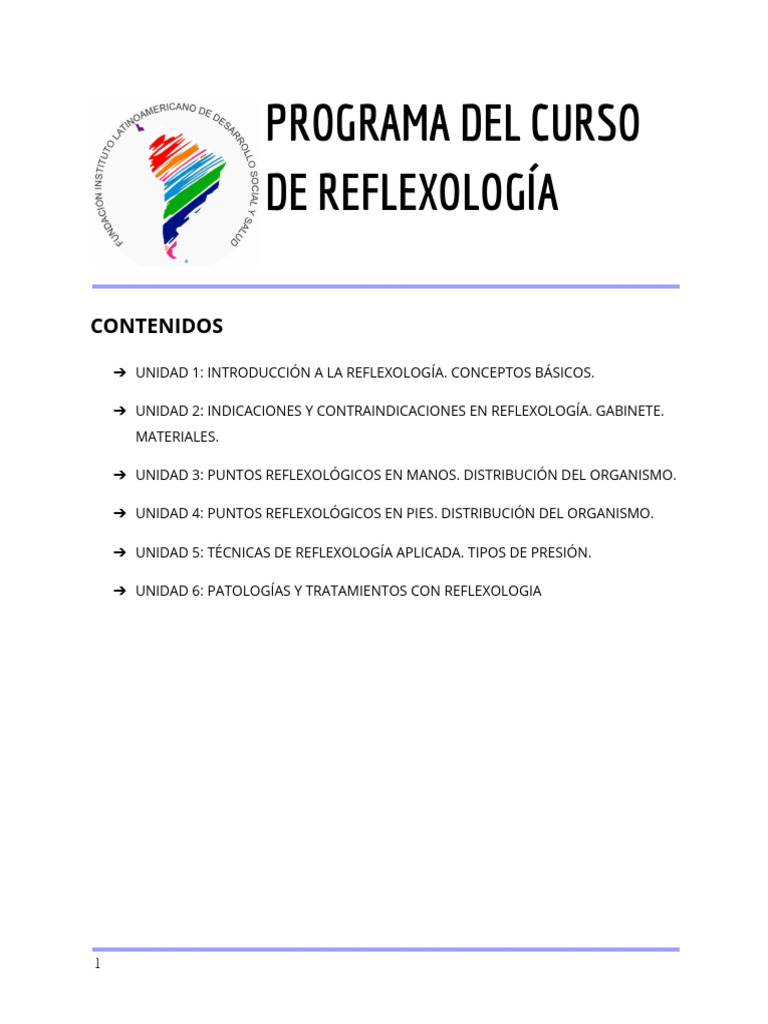 PROGRAMA DEL CURSO DE REFLEXOLOGÍA | PDF