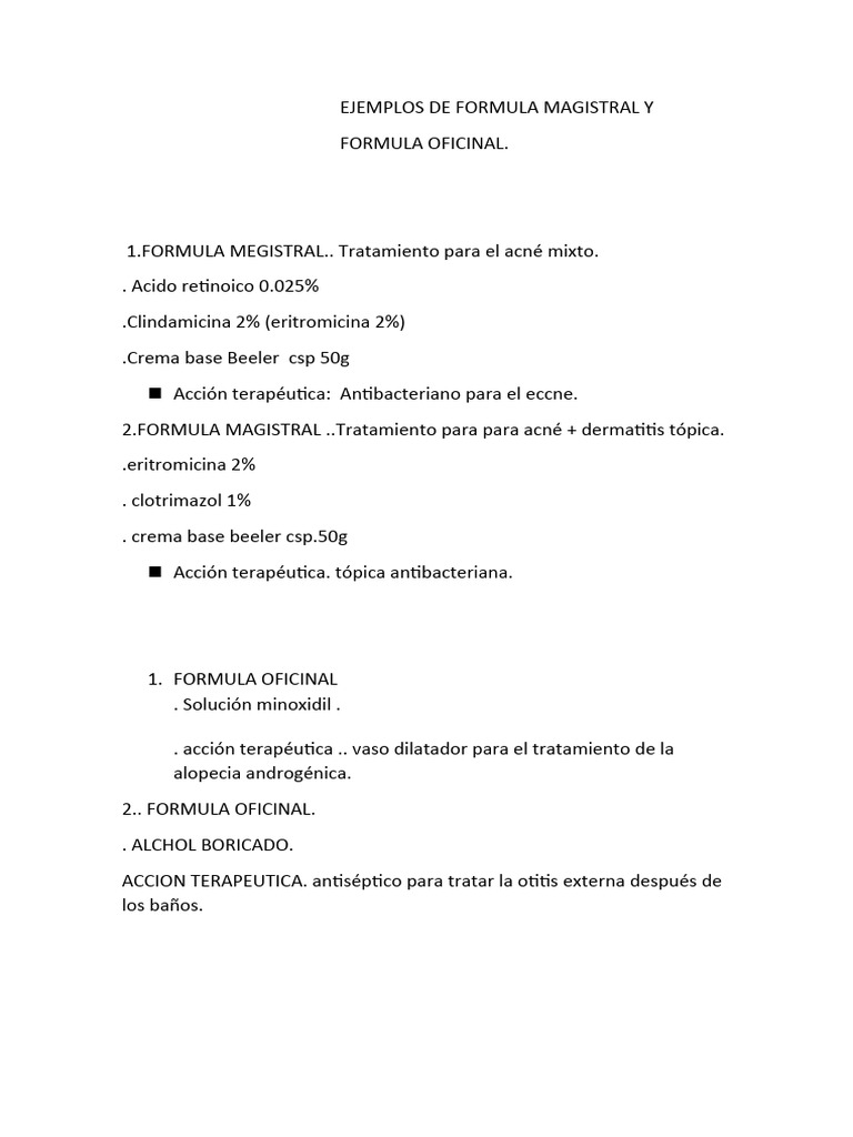 Ejemplos de Formula Magistral y | PDF | Ciencia y matemáticas