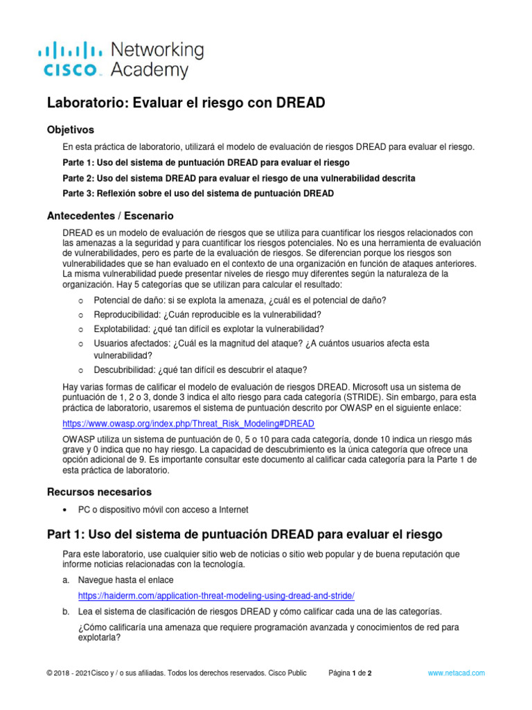 6.2.3.6 Lab - Assess Risk With DREAD - En.es | PDF | Vulnerabilidad ...