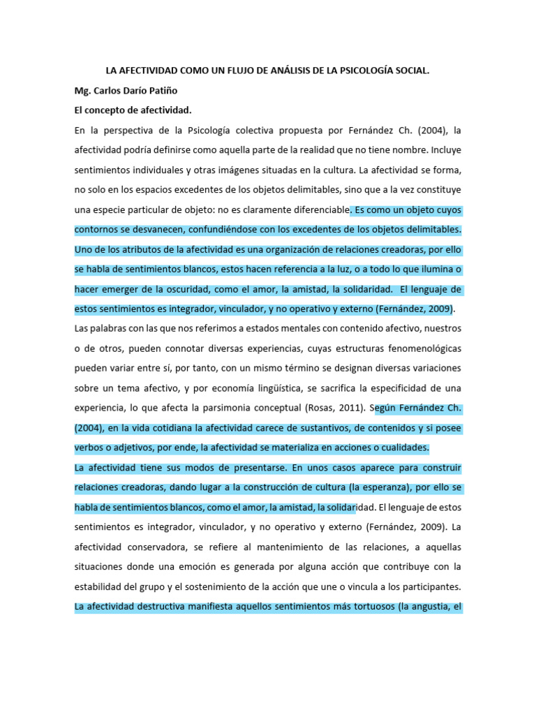 La Afectividad Como Un Flujo de Análisis de La Psicología Social. 1 ...