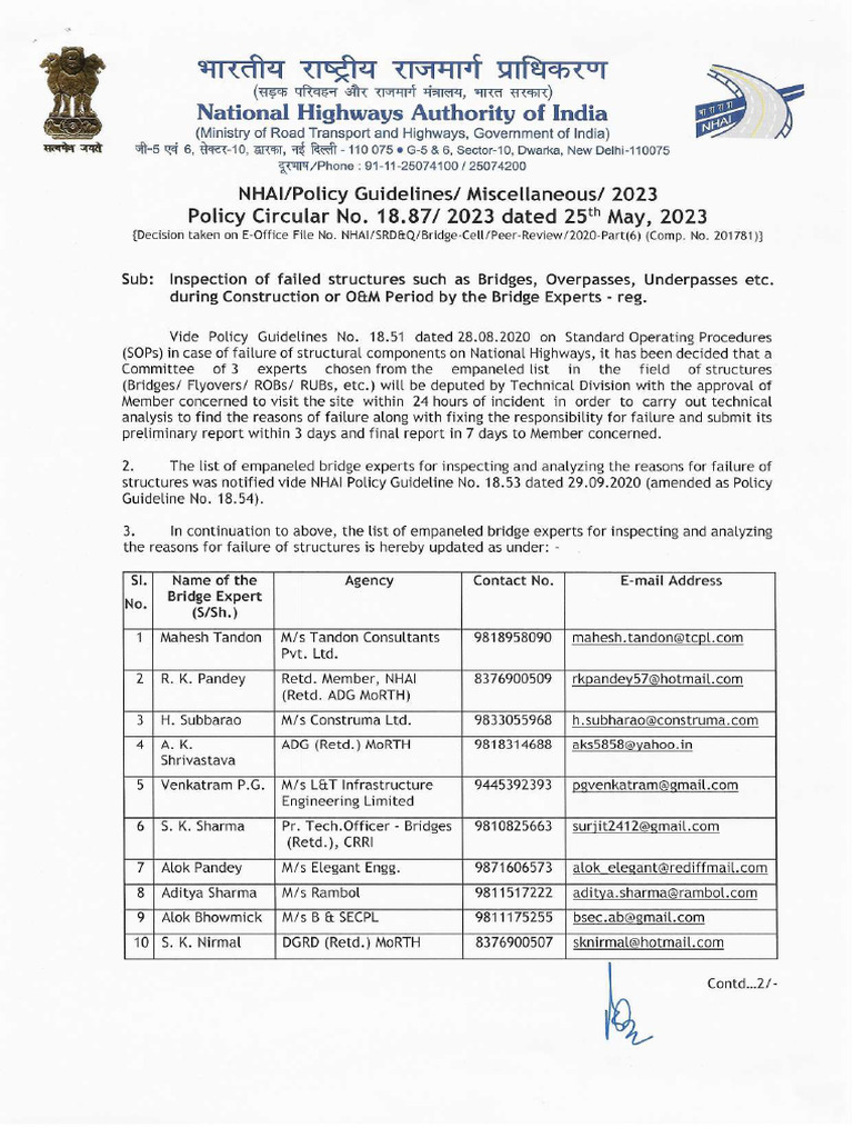 NHAI Circular Inspection of failed structure 18.87_compressed (1) | PDF