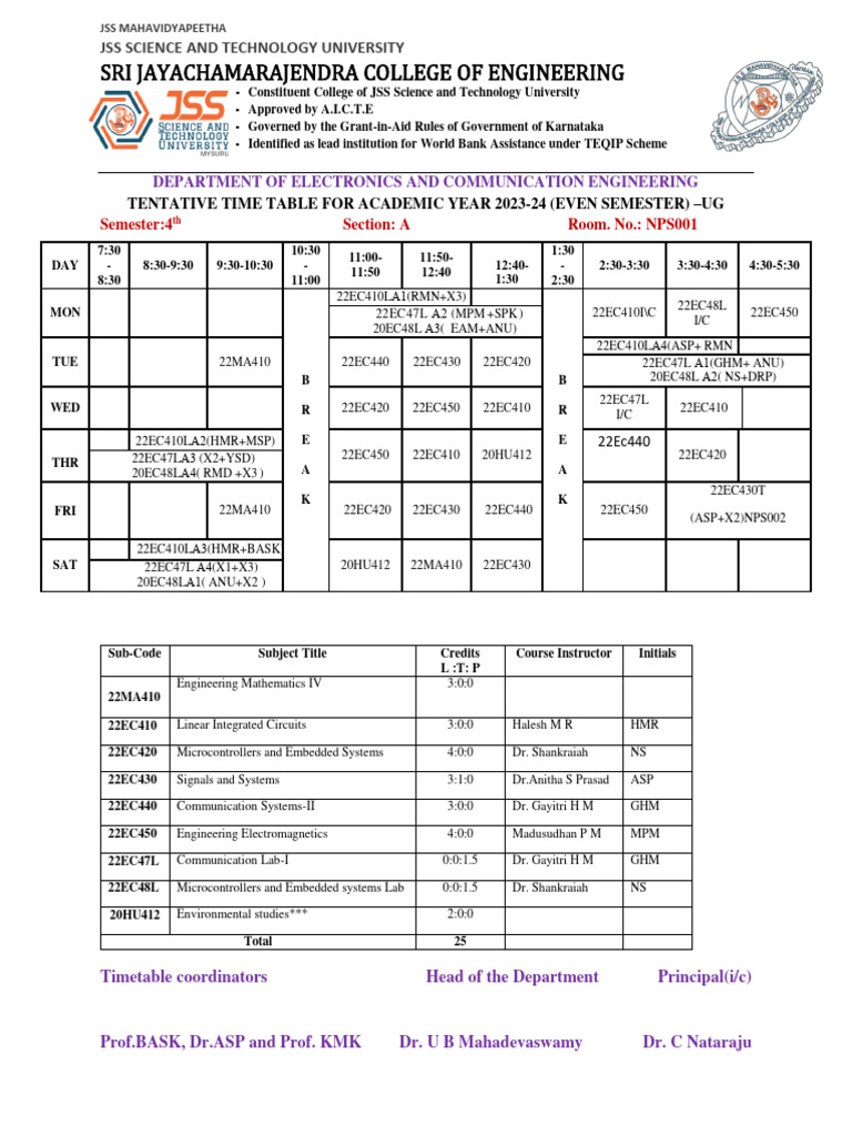 23-24 Even Sem Timetable | PDF | Computer Science | Engineering