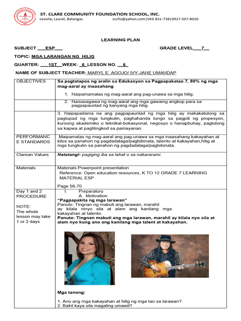 Learning-Plan-Esp-7-Lesson-6 | PDF