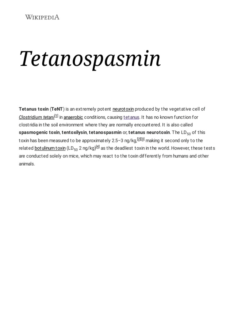 Tetanospasmin - Wikipedia | PDF | Biochemistry | Chemistry