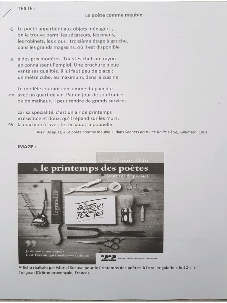 TYPE BREVET Le Poète Comme Meuble | PDF