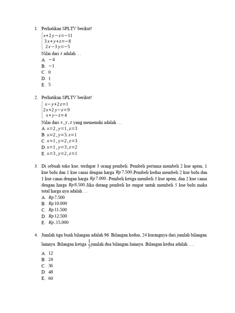 PTS Genap Kelas X SPLTV | PDF | Metode & Bahan Ajar | Griya & Taman