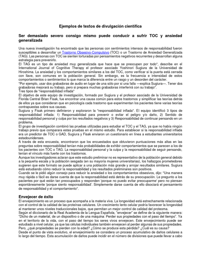 Ejemplos de Textos de Divulgación Científica | Descargar gratis PDF | Dolor | Proteínas